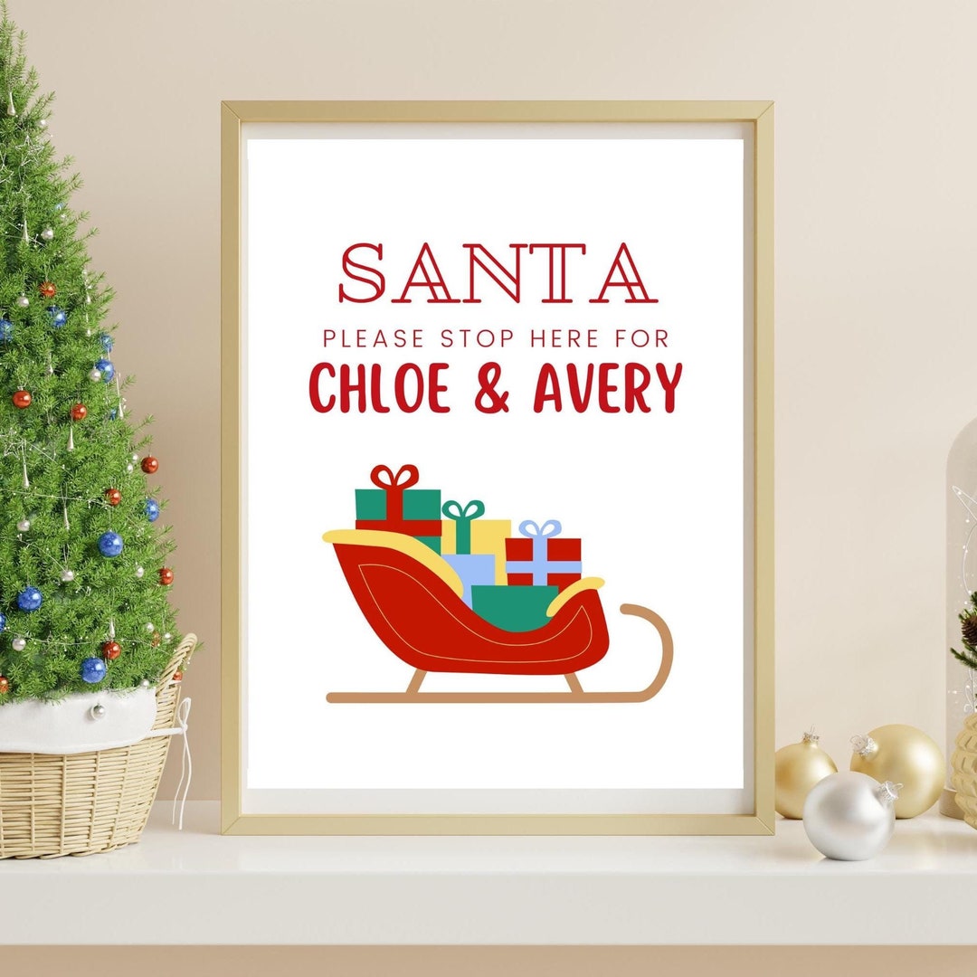 Christmas Sign Santa Stop Here Sign Christmas Decoration Template Xmas ...