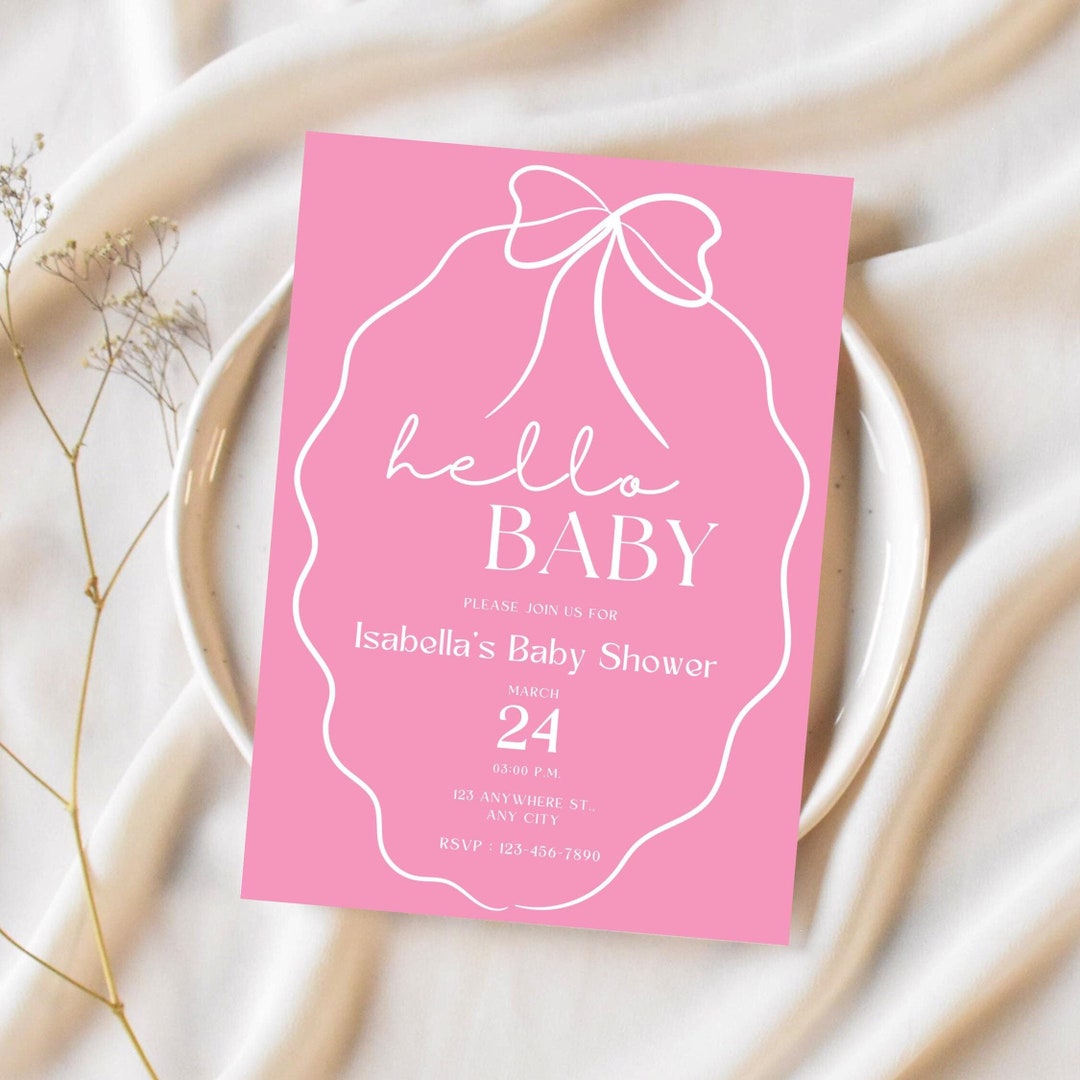 Editable Baby Shower Invitation Pink Bow Baby Shower Invite Instant ...
