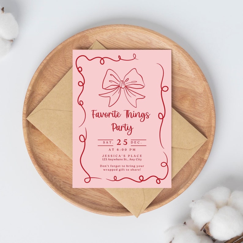 Favorite Things Party Invitation Christmas Party Invitation Pink ...