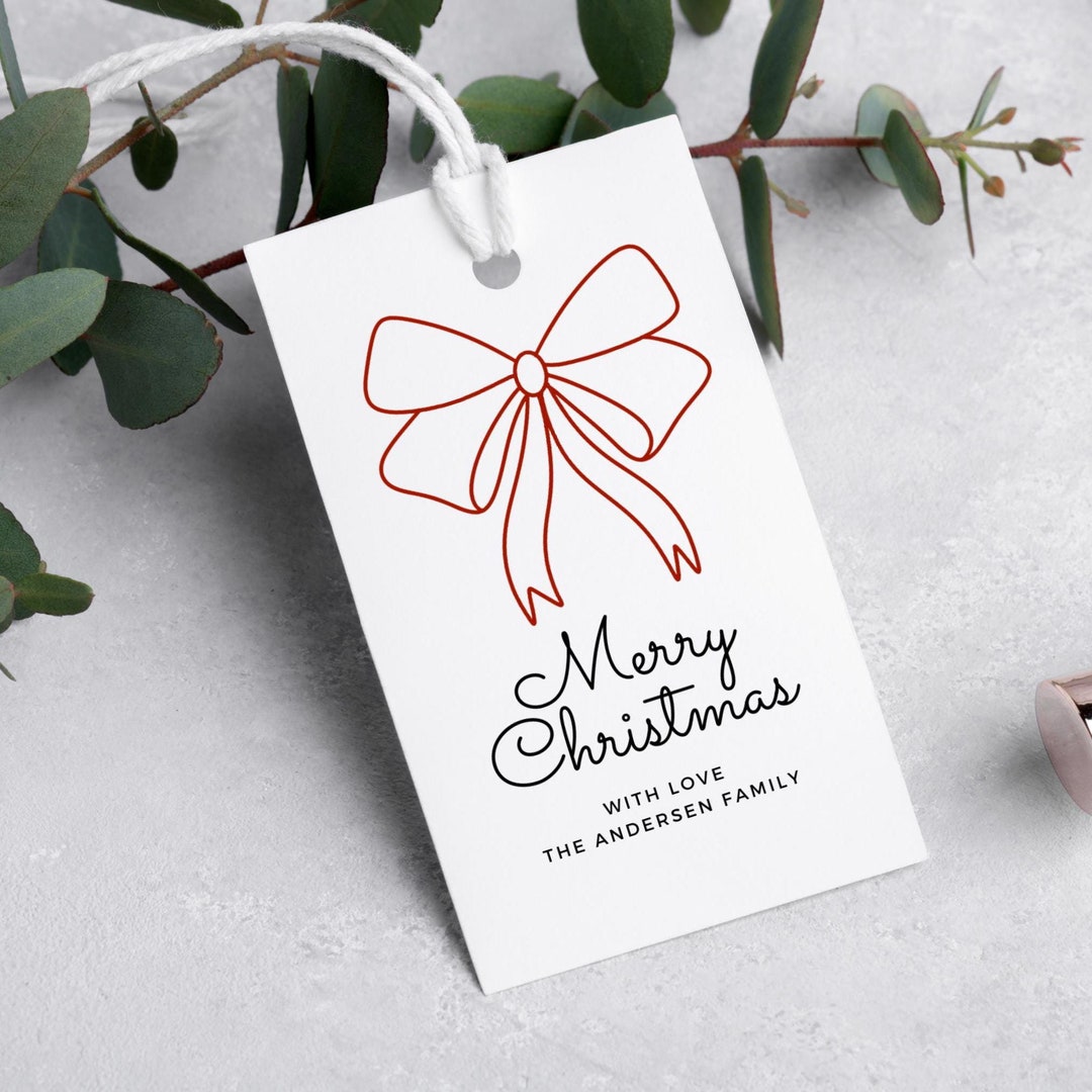 Editable Christmas Gift Tag Red Bow Christmas Gift Tag Merry Christmas ...