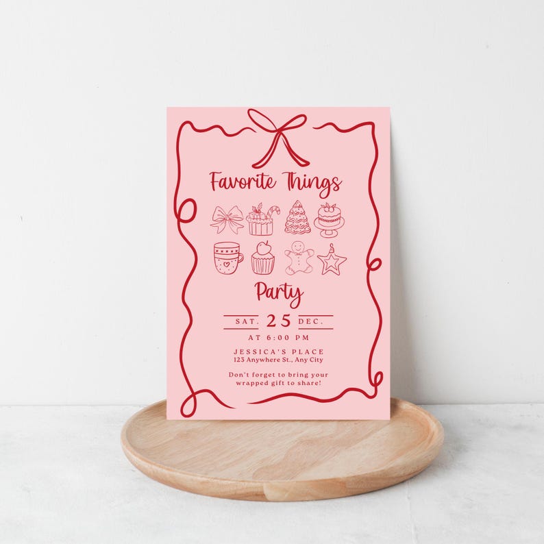 Favorite Things Party Invitation Christmas Party Invitation Pink ...