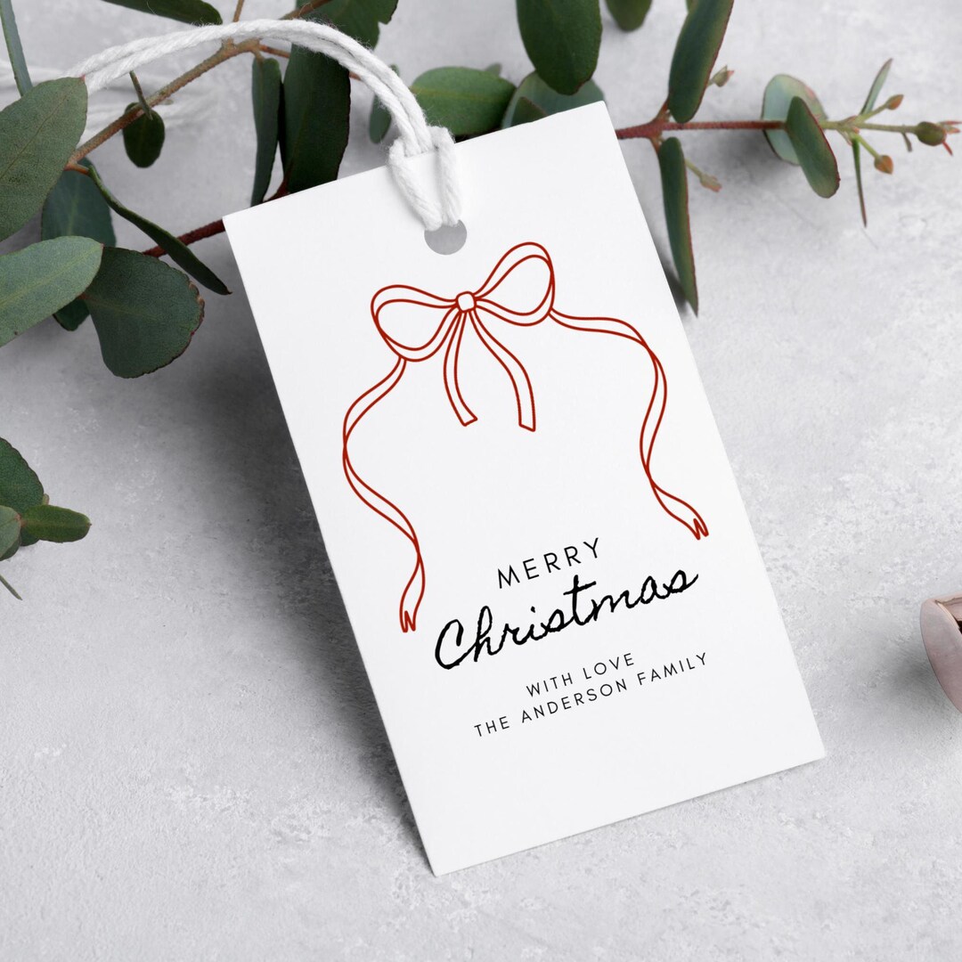 Editable Christmas Gift Tag Red Bow Christmas Gift Tag Merry Christmas ...