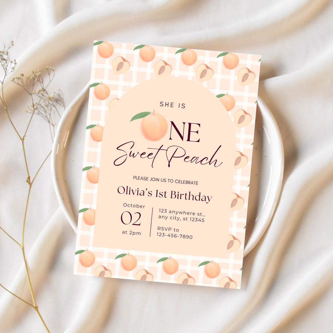 One Sweet Peach Birthday Invitation Template One Sweet Peach First ...