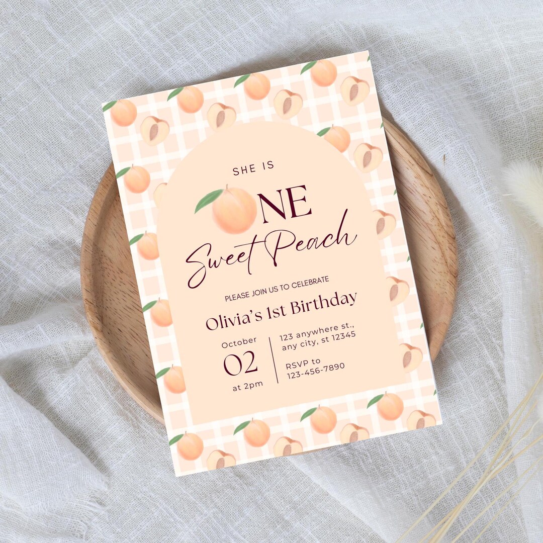 One Sweet Peach Birthday Invitation Template One Sweet Peach First ...
