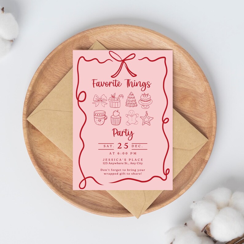 Favorite Things Party Invitation Christmas Party Invitation Pink ...