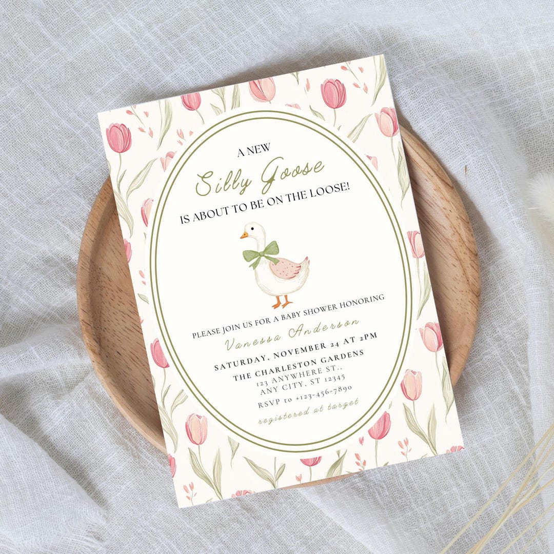 Silly Goose Baby Shower Invitation Green Baby Shower Invite Printable ...