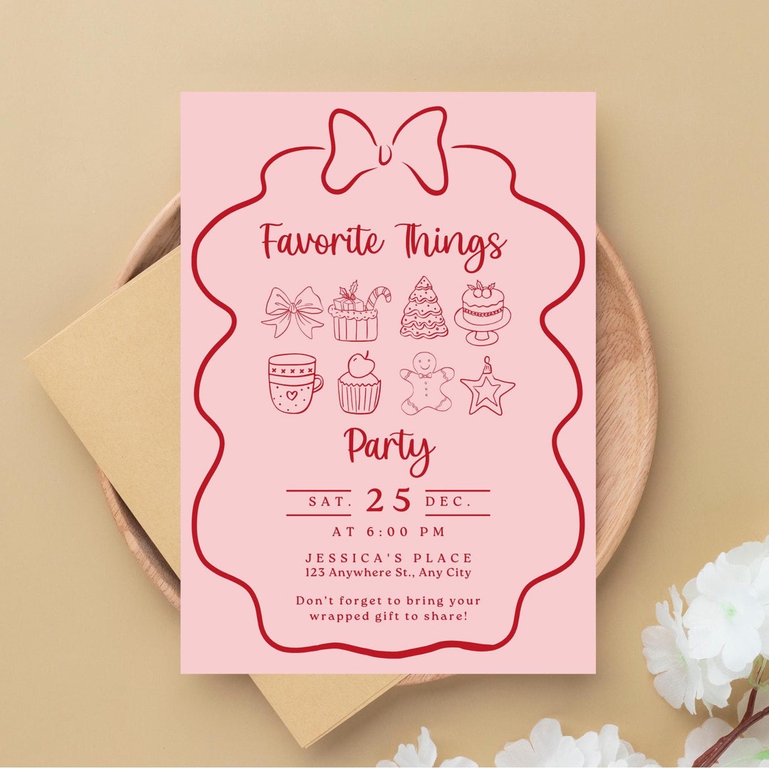 Favorite Things Party Invitation Christmas Party Invitation Pink ...