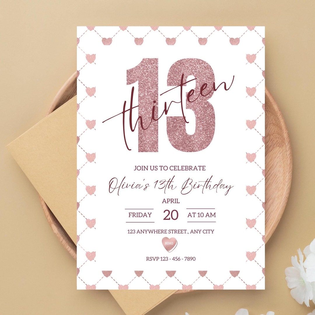 13th Birthday Invitation Girl Template 13th Girl Party Invitation ...