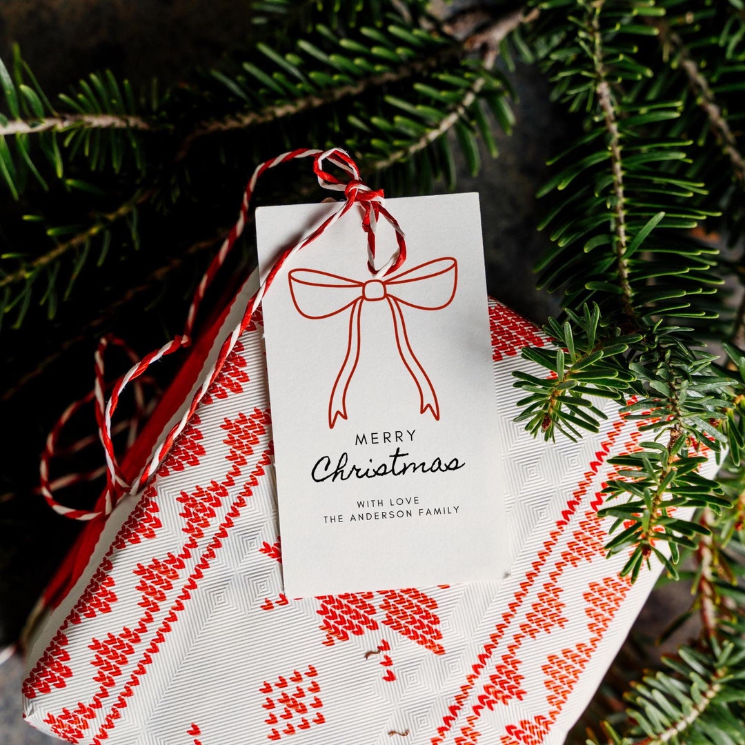 Editable Christmas Gift Tag Red Bow Christmas Gift Tag Merry Christmas ...