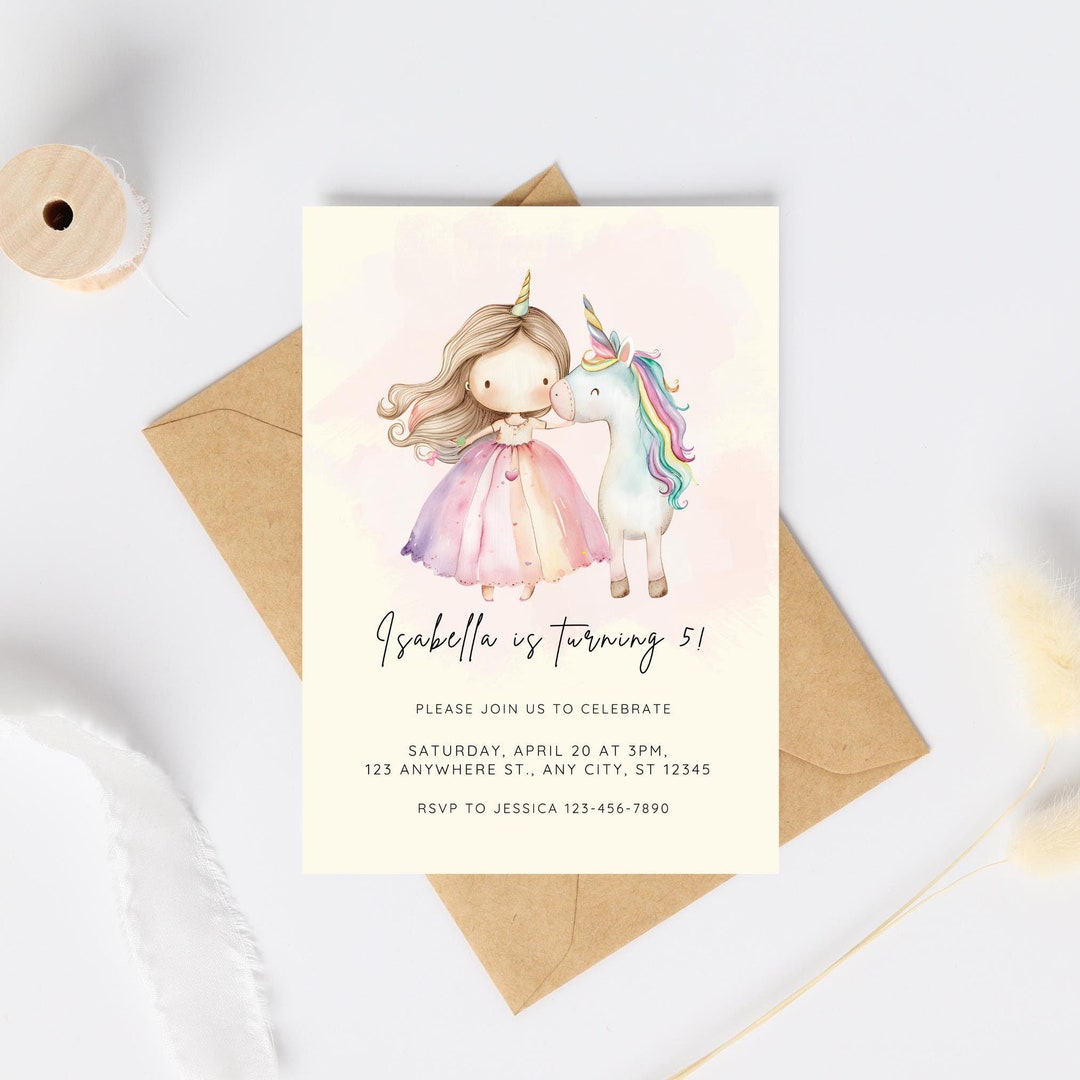 Unicorn Birthday Invitation Unicorn Princess Invite Unicorn Party ...