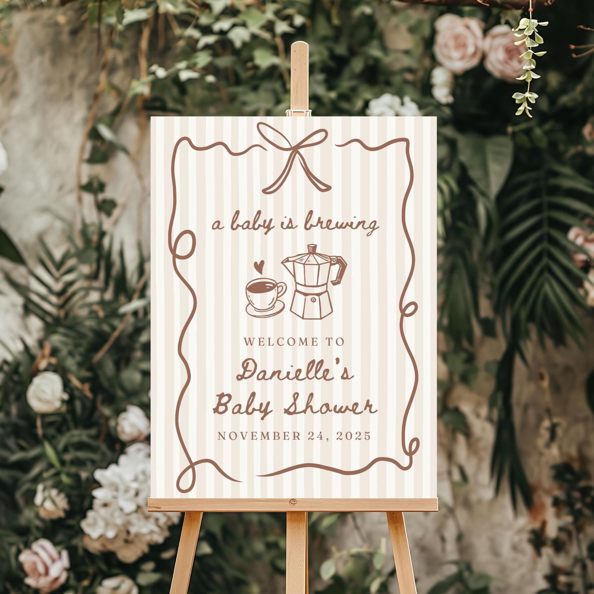 Coffee Baby Shower Welcome Sign A Baby is Brewing Sign Coffee Baby ...