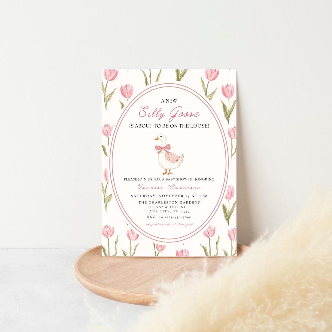 Silly Goose Baby Shower Invitation Pink Baby Shower Invite Printable ...