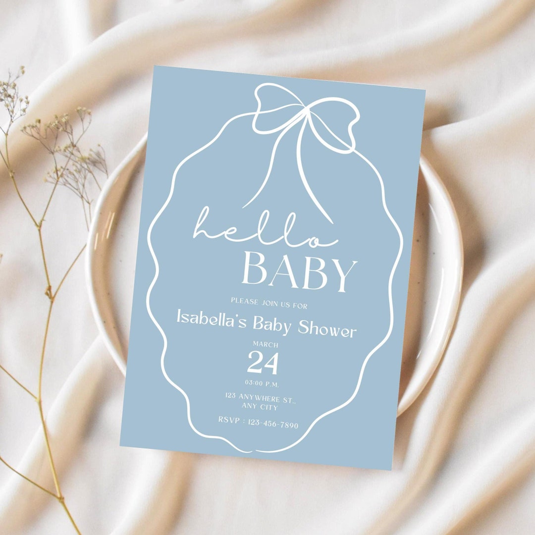 Editable Baby Shower Invitation Bow Boy Baby Shower Invite Instant ...