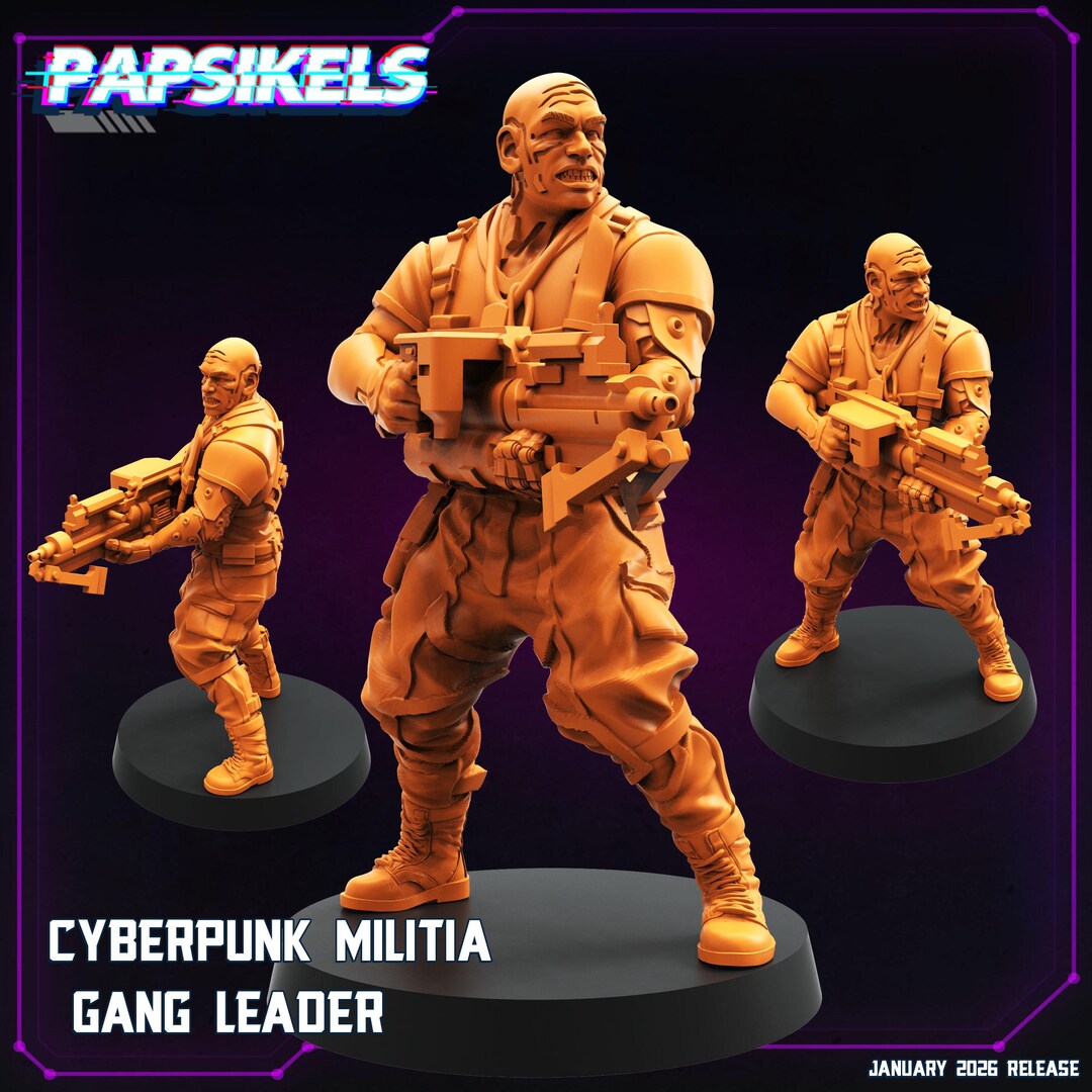 Cyberpunk Militia Gang Leader Variant 1-4 by Papsikels, Miniature for ...