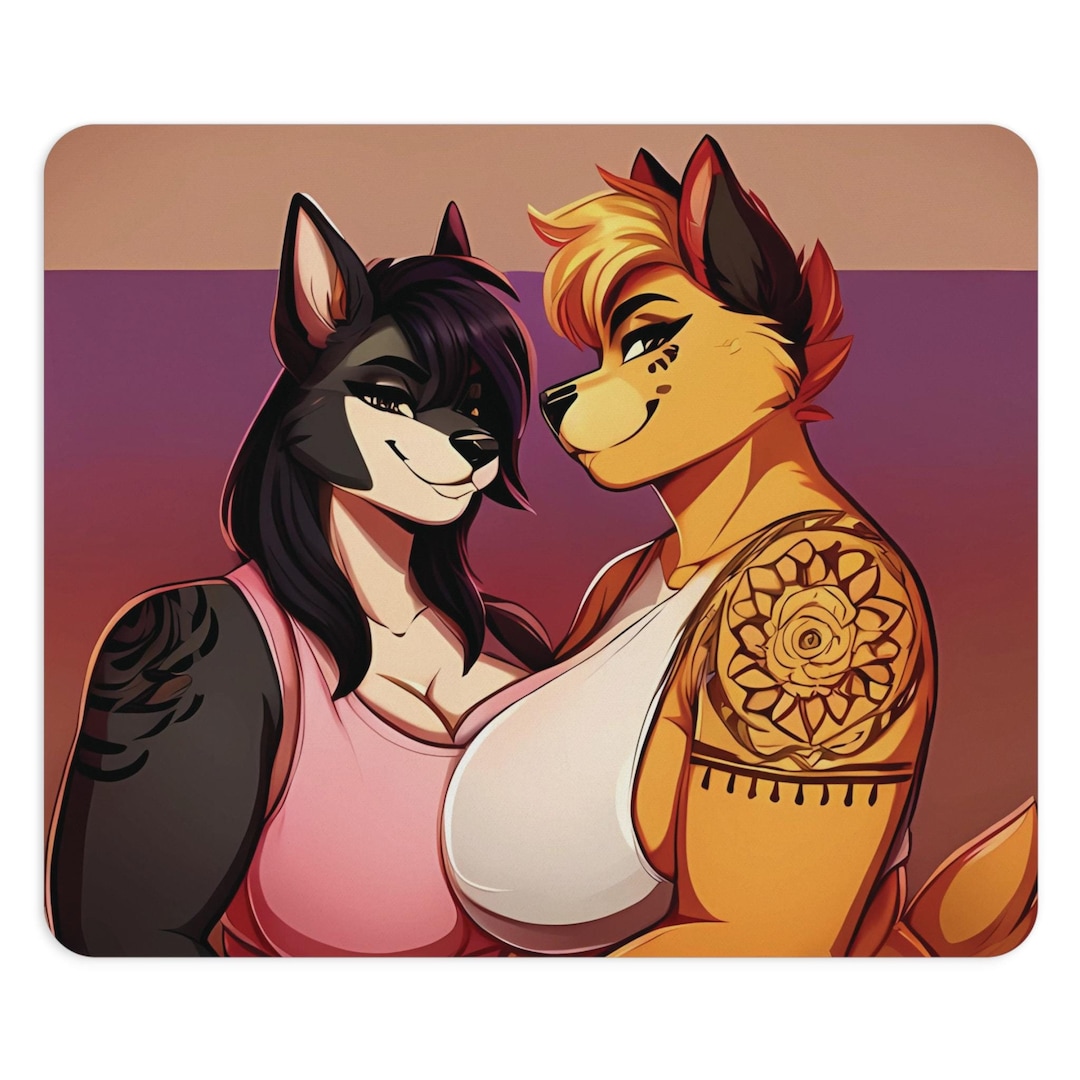 Furry Mouse Pad, LGBTQ Lesbian Furries Desk Mat, Gamer Girl, Gaming Mousepad, Pride Office, Cute ...