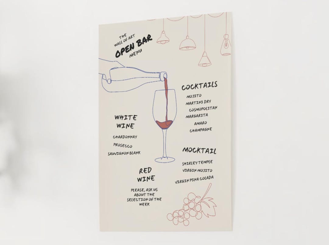 POSTER SIGN Open Bar Menu Poster | 21x28 Printable Drink Selection ...