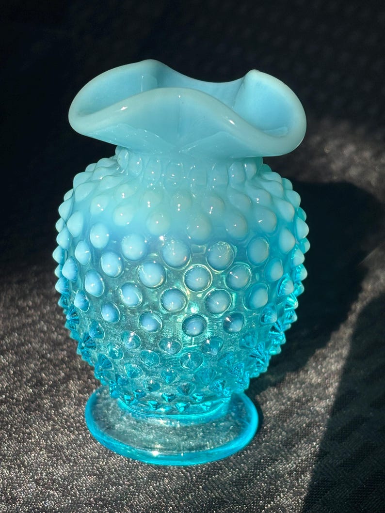 Fenton Blue Opalescent Hobnail Small Vase - Etsy