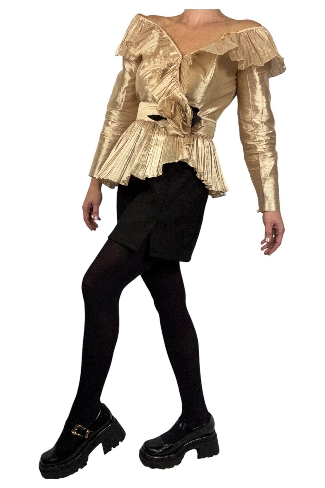 1980s Vintage B.B Collections Gold Ruffled Metallic Blouse L - Etsy