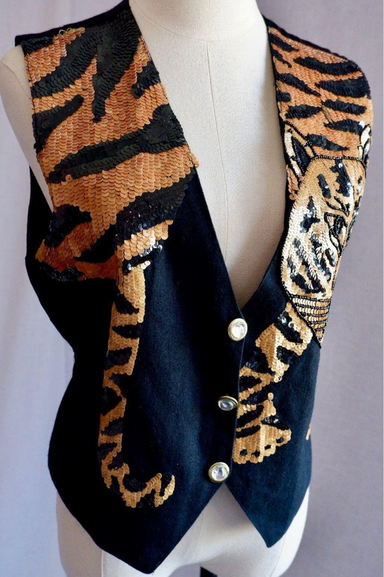 1980s Vintage Sequin Tiger Vest – Walk on the Wild Side M/L - Etsy