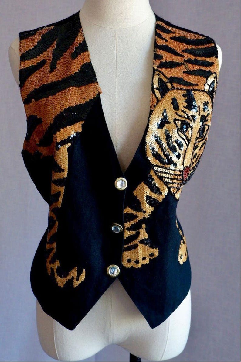 1980s Vintage Sequin Tiger Vest – Walk on the Wild Side M/L - Etsy