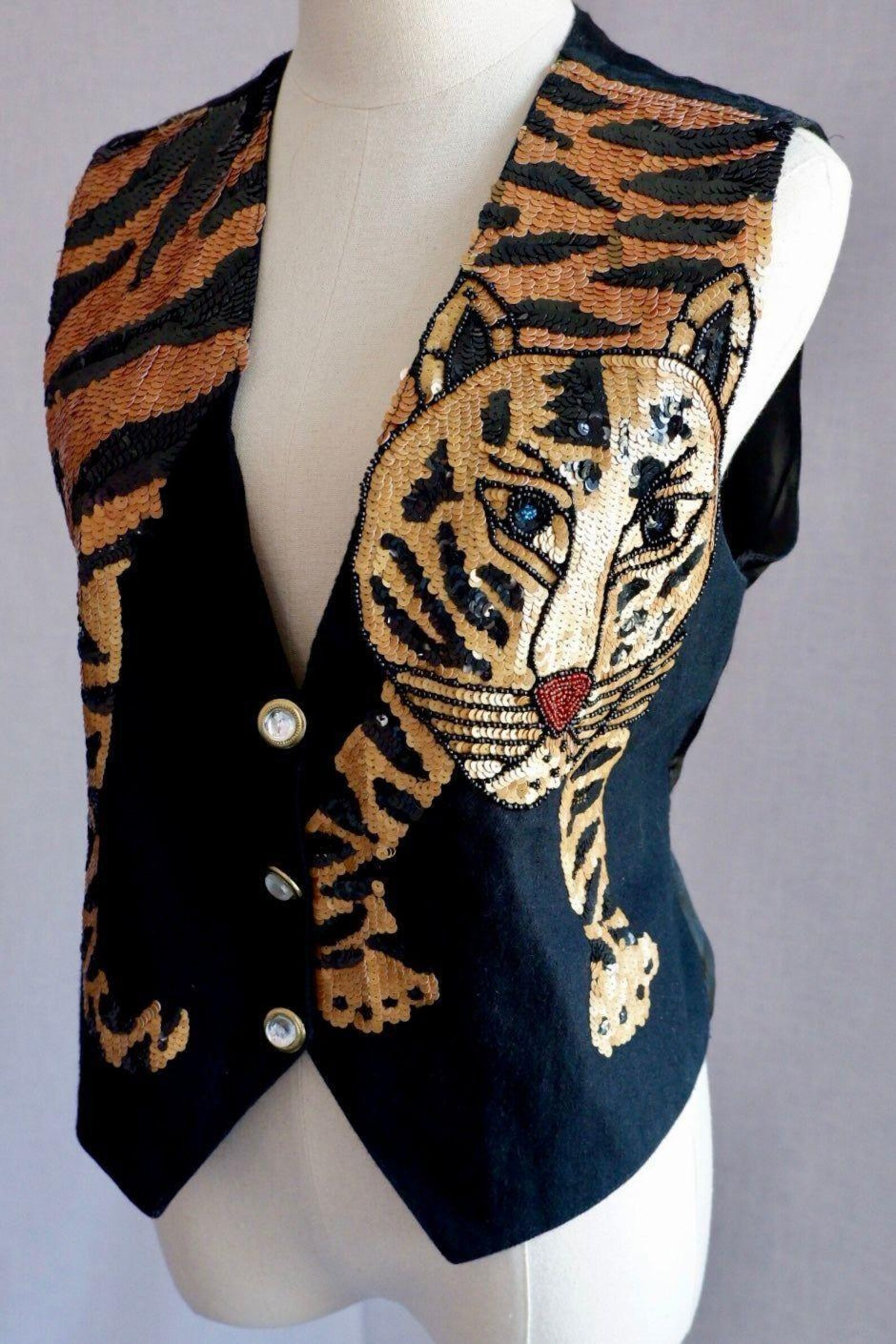 1980s Vintage Sequin Tiger Vest – Walk on the Wild Side M/L - Etsy