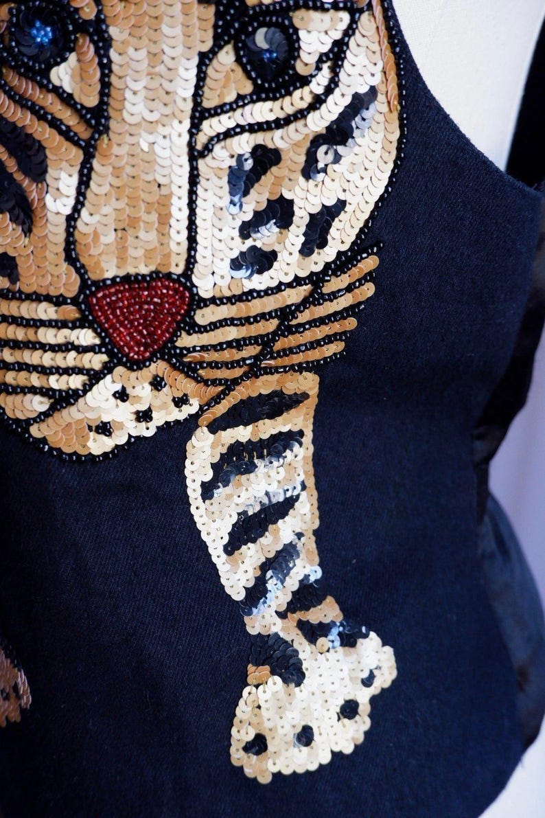 1980s Vintage Sequin Tiger Vest – Walk on the Wild Side M/L - Etsy