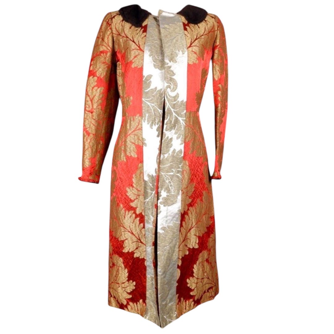 Early 2000s Red and Gold Brocade Jacket With Shearling Collar S/M - Etsy