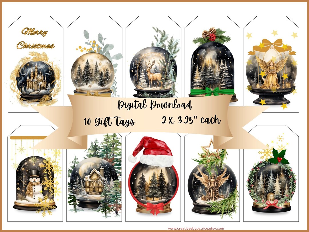 Christmas Snow Globe Gift Tags, Digital Download, Printable Christmas ...