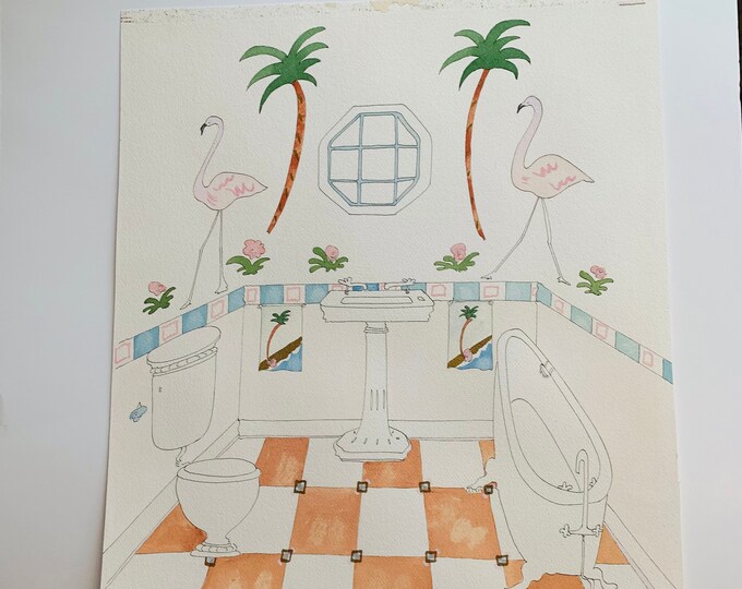 Vintage Randi Johnson Original Watercolor Pen Flamingo Art - Etsy