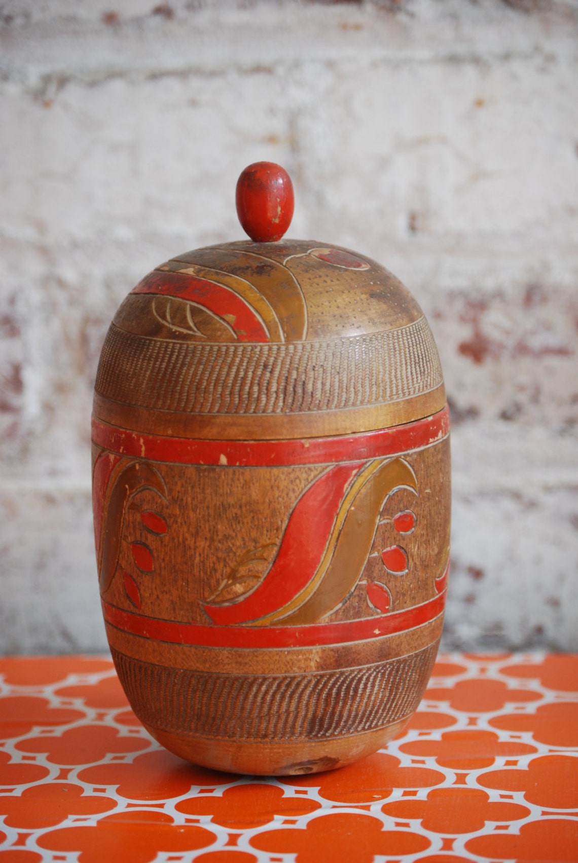 Vintage Wooden Container Hand Carved | Etsy