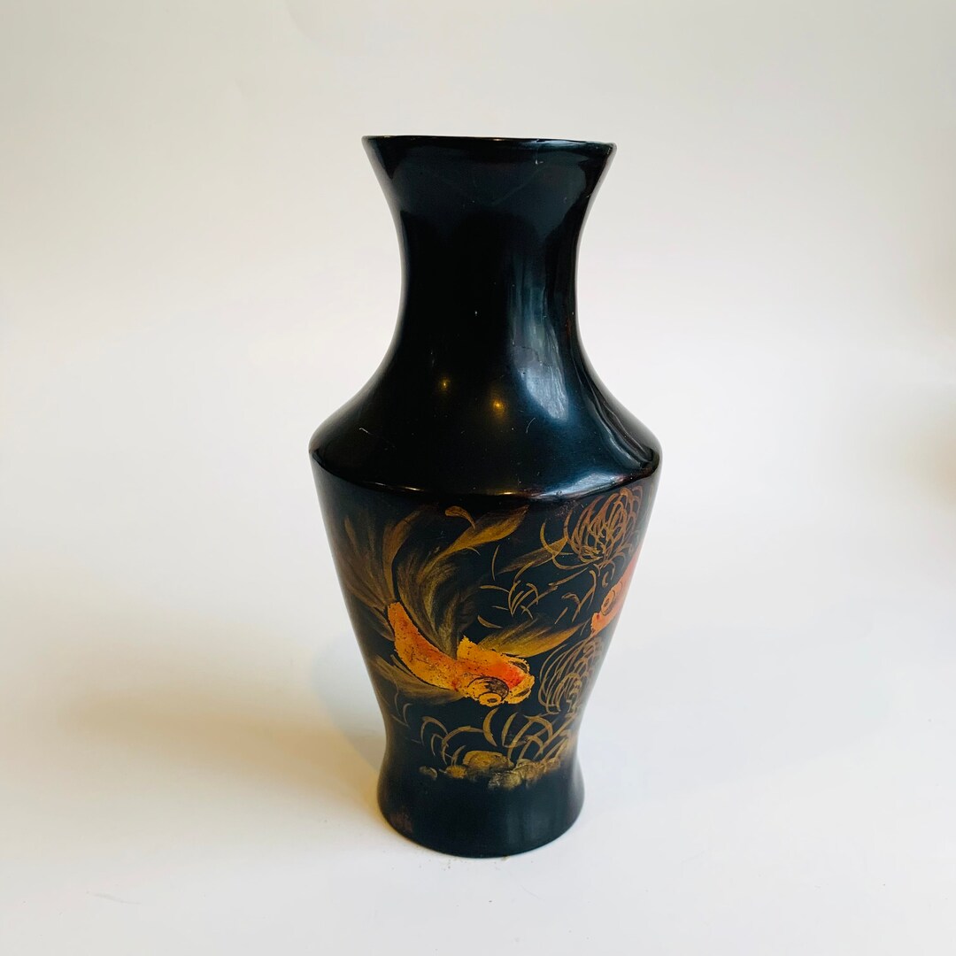 Vintage Lacquer Goldfish Vase - Etsy