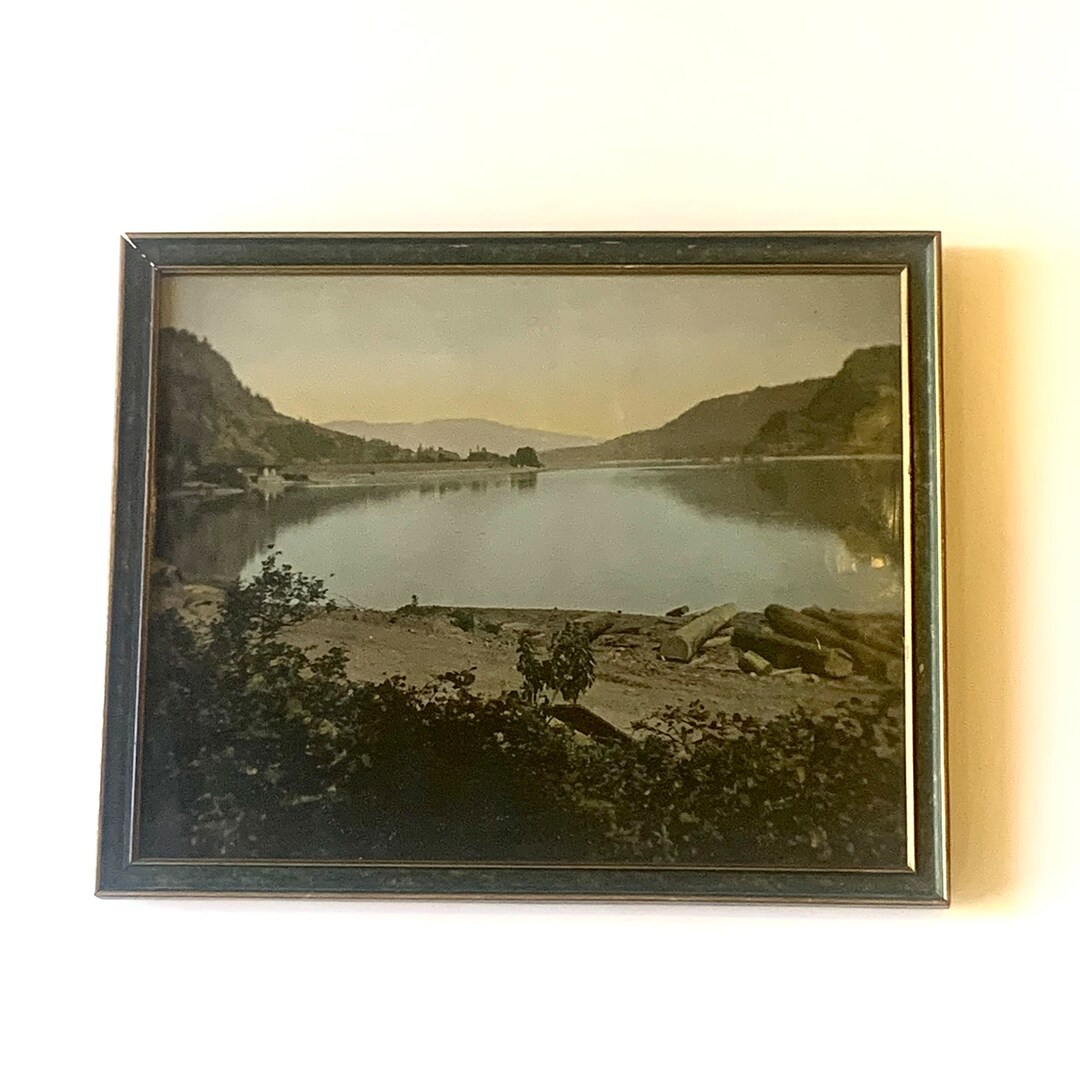 Vintage Framed Hand Tinted Landscape Photograph, Lake - Etsy