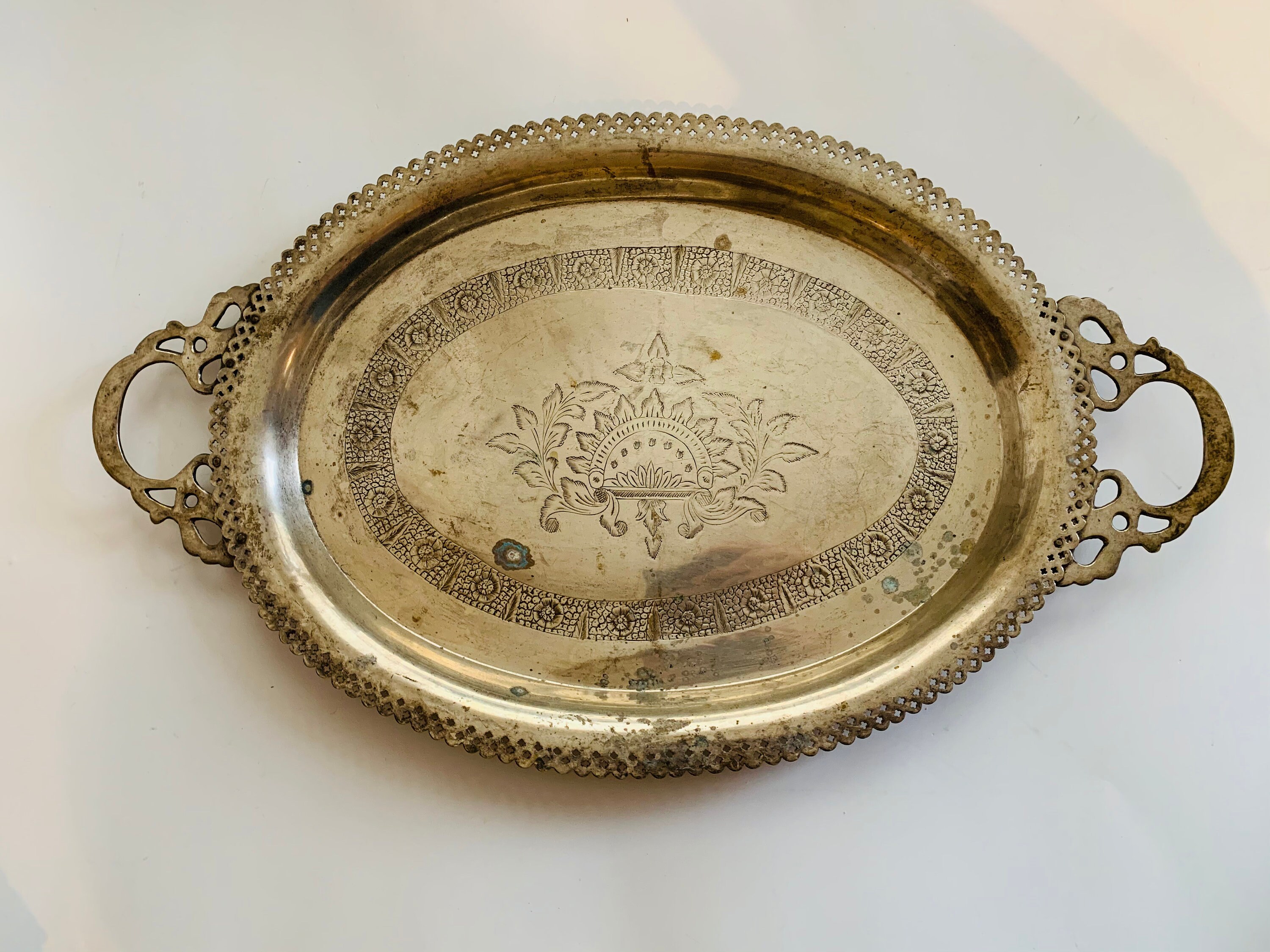 Vintage Riveted Decorative Silver Tray - Etsy
