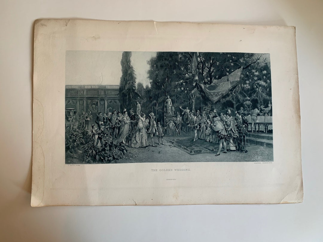 Antique Print, the Golden Wedding, C. Detti. Pink, Gravure Gebbie & Co ...