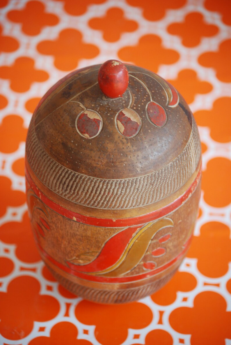 Vintage Wooden Container Hand Carved | Etsy