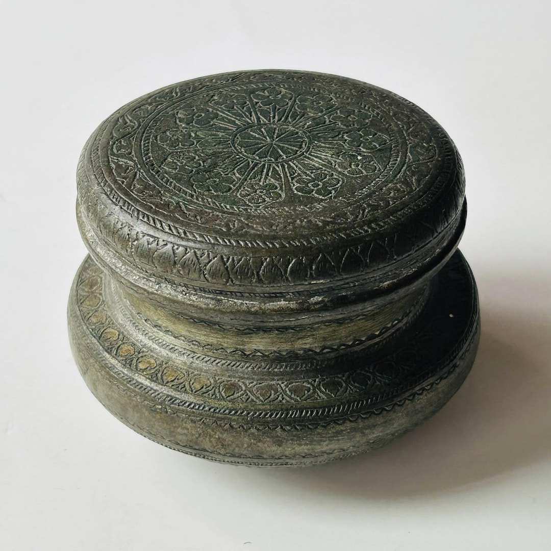 Antique Round Lidded Container, Metal Intricate Design - Etsy