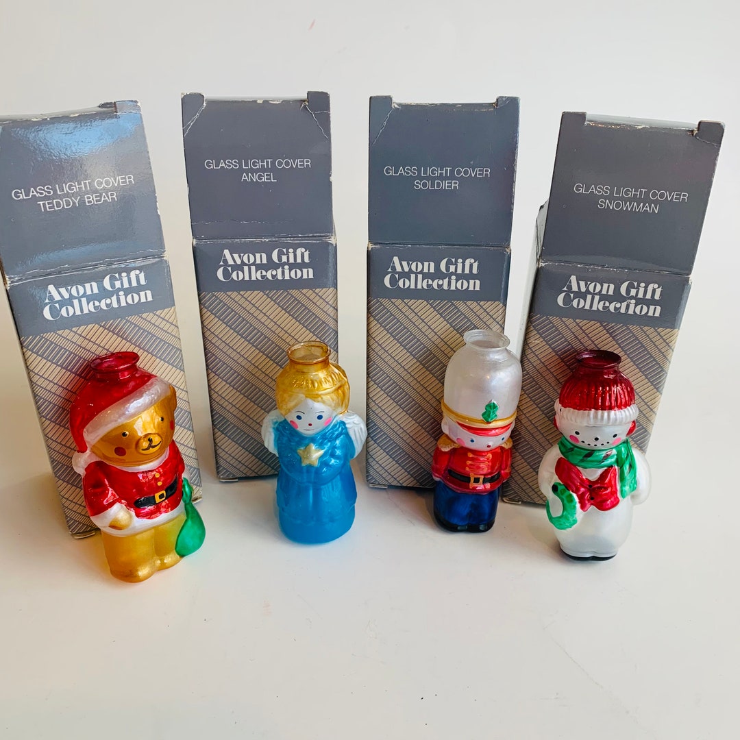 Vintage Avon Gift Collection, Glass Light Cover Set, Snowman, Soldier ...