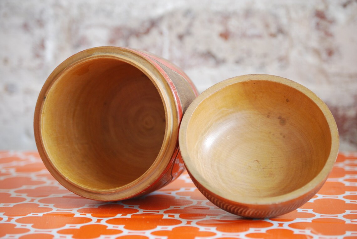 Vintage Wooden Container Hand Carved | Etsy