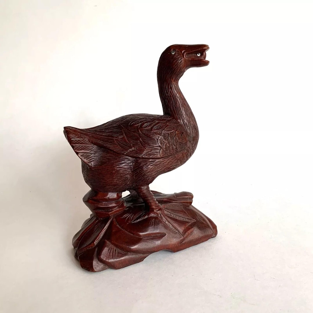 Vintage Cinnabar Lacquer Duck, Carved, Black and White Eyes - Etsy