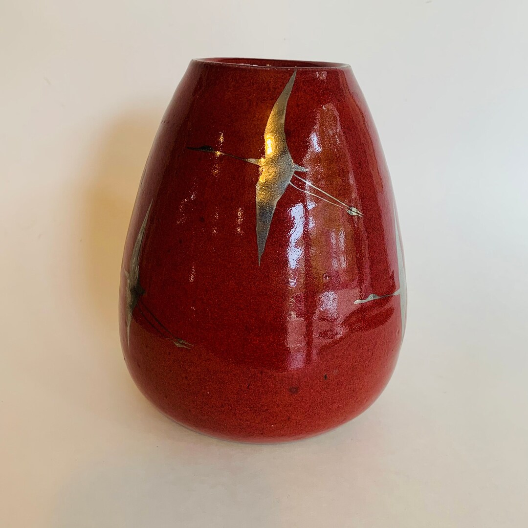 Vintage Art Pottery Vase, Yoji Kan, Cranes - Etsy