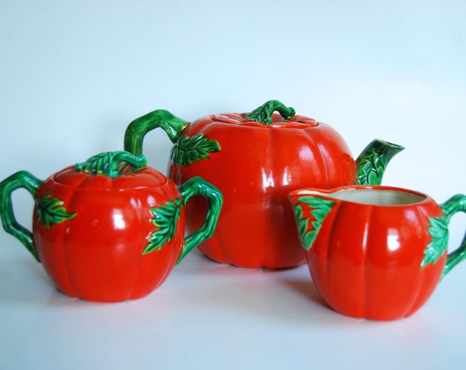 Vintage Tomato Tea Pot, Sugar and Creamer Set, Made in Japan - Etsy