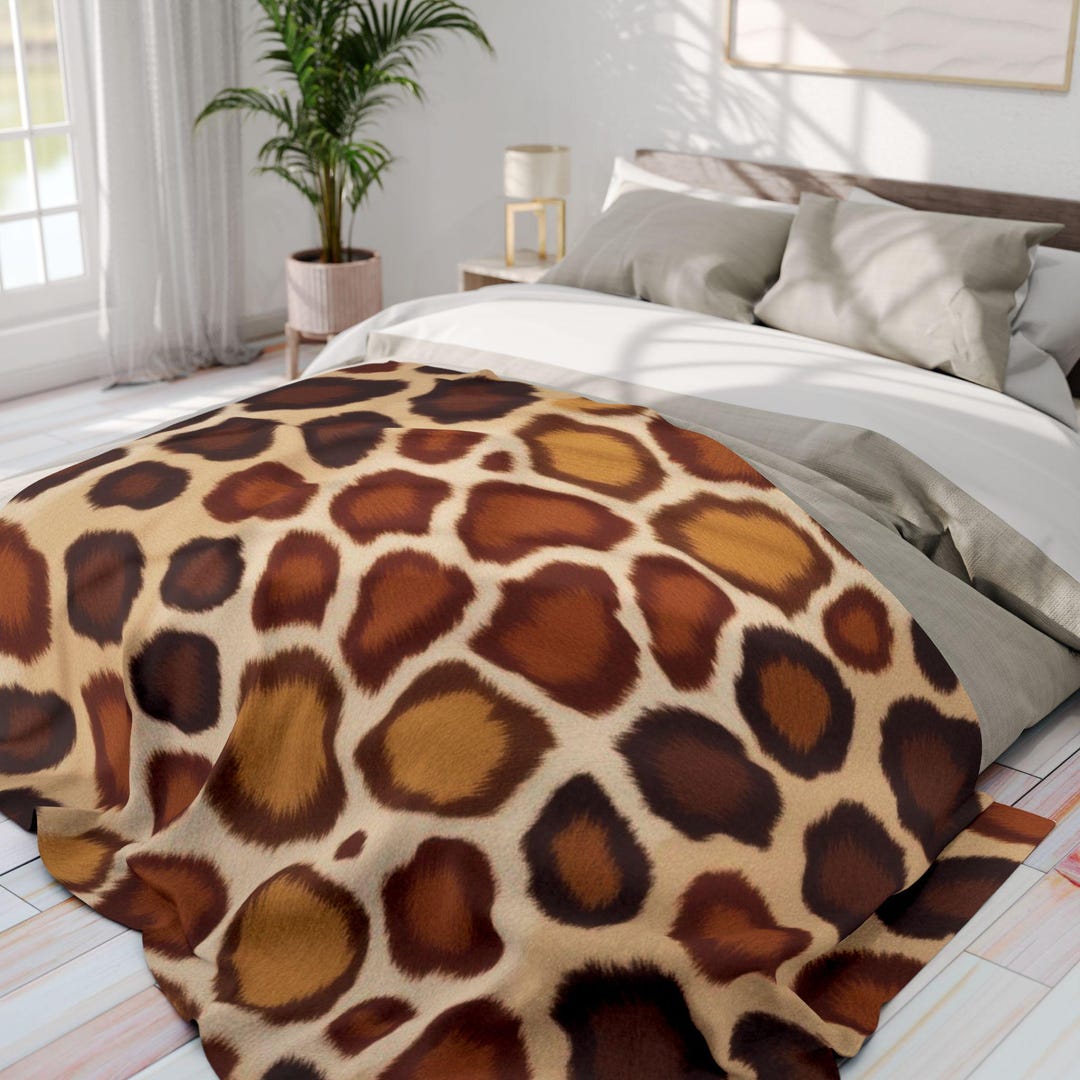 Giraffe Print Fleece Blanket, Cozy Animal Print Throw, Warm Home Décor ...