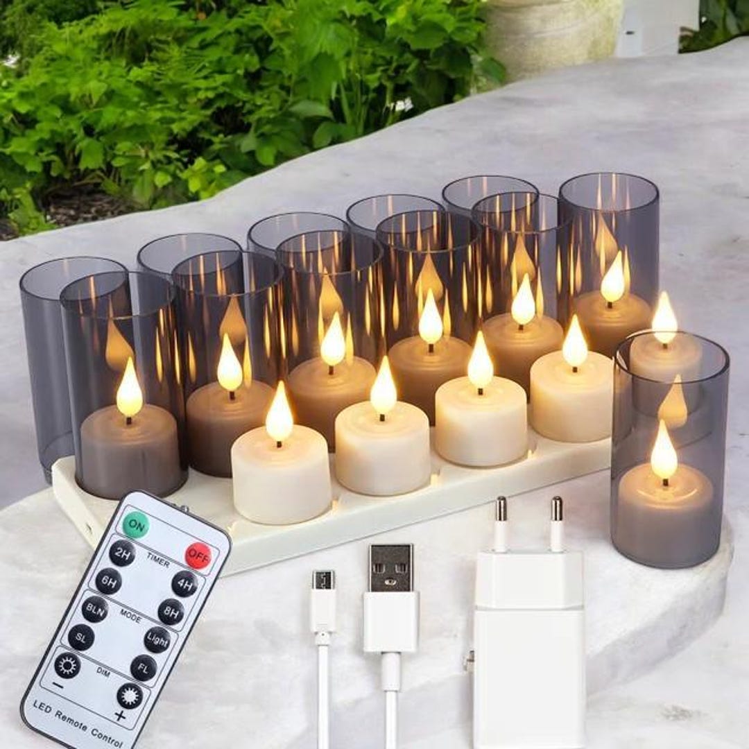 6/12 Pcs Rechargeable LED Candle Set - Flameless Candles With Timer and ...