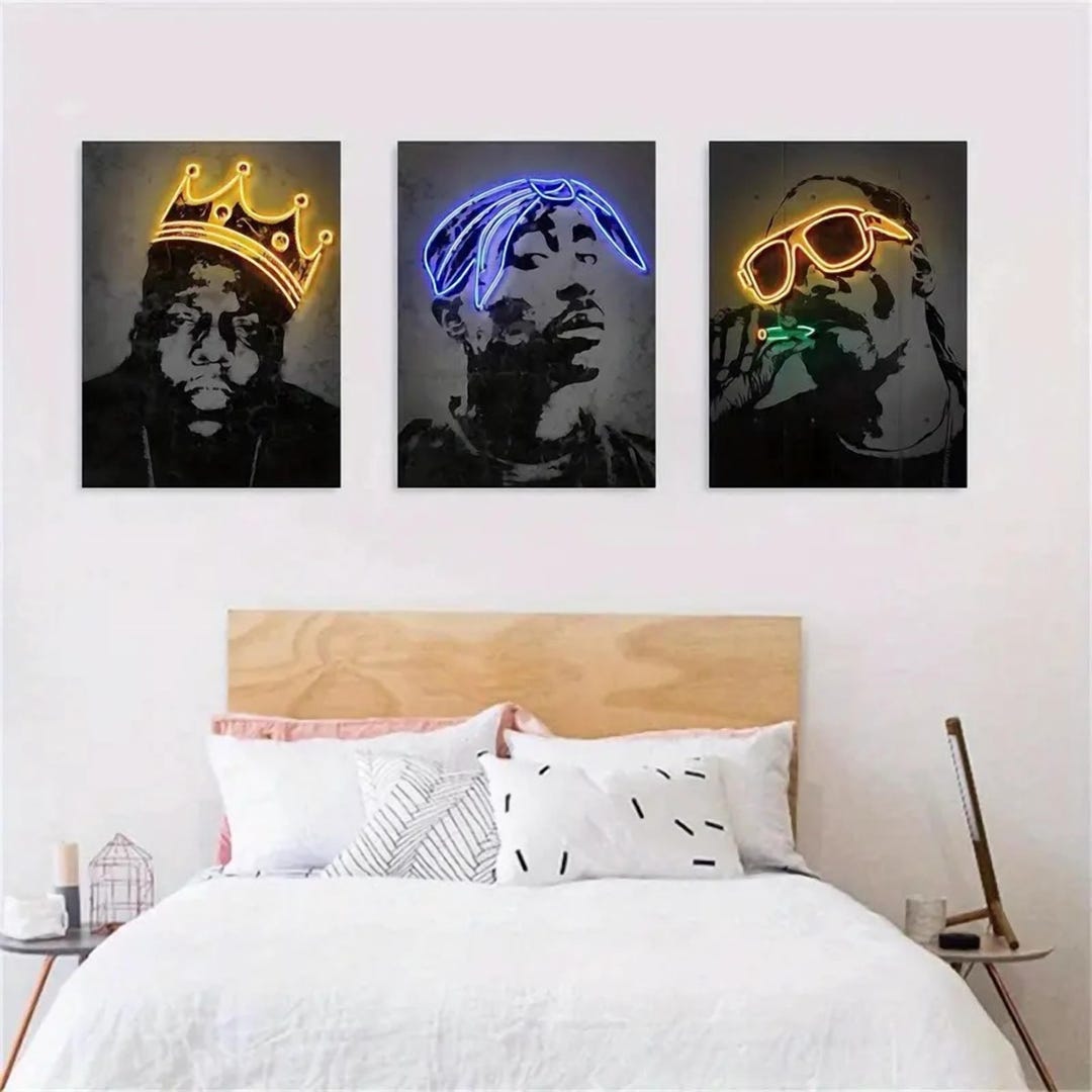 Framed Neon Hip-hop Legends Canvas Biggie, Tupac, and Snoop Dogg Wall ...