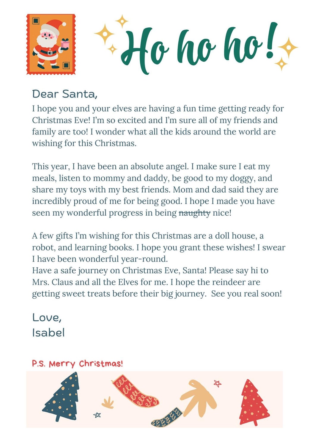 Printable Christmas Letter to Santa, Wish List (digital Download) - Etsy