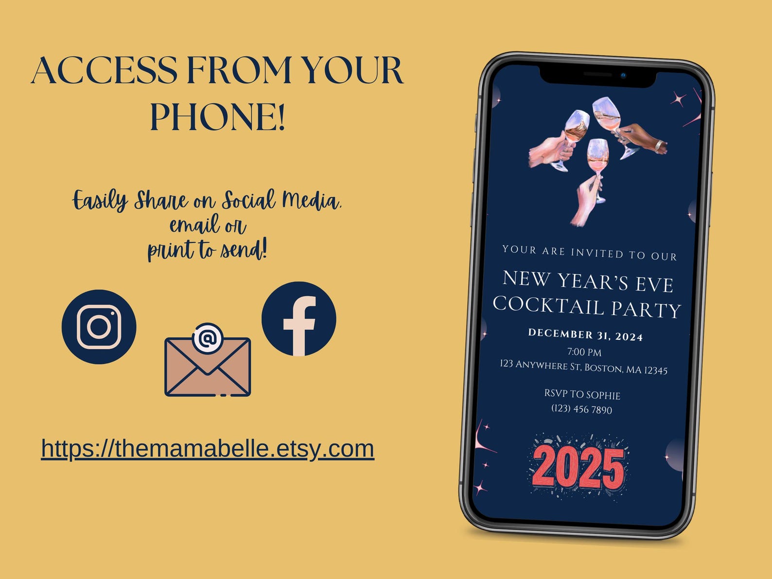 New Years Eve Cocktail Party Invitation | Dinner Party New Years Invite ...