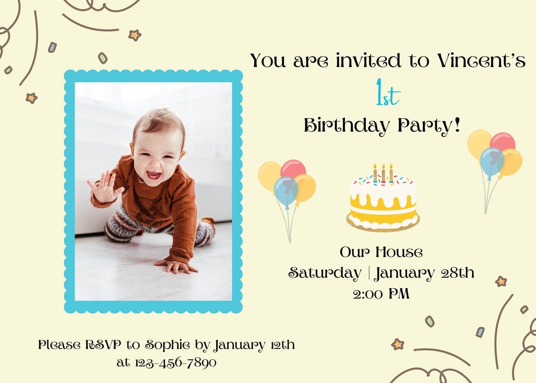 Birthday Party Photo Age Invitation | Number Birthday Invite, Custom ...