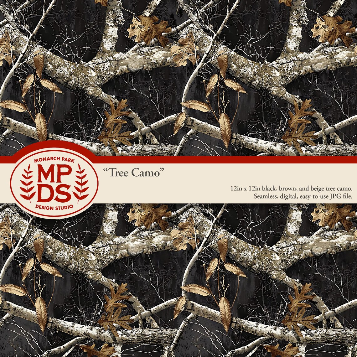 Realistic Tree Camo Seamless Pattern, 12x12 Digital Nature Camouflage ...
