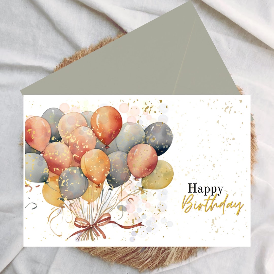 Printable Birthday Balloon Card: Colorful Bday Celebration (digital ...
