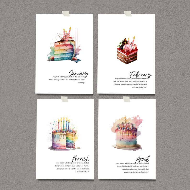 March Birthday Card: Watercolor Cake Design - Etsy
